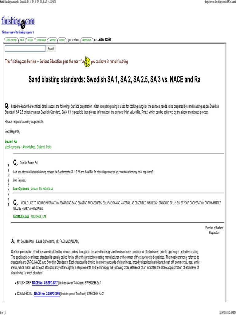 Sand Blasting Standards_ Swedish SA 1, SA 2, SA 2.5, SA 3 Vs | Surface ...