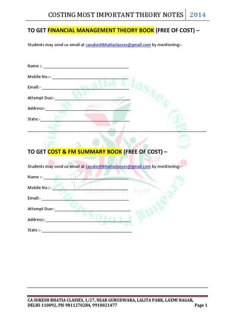 Costing Theory Notes for CA Students | PDF | Cost Accounting | Inventory