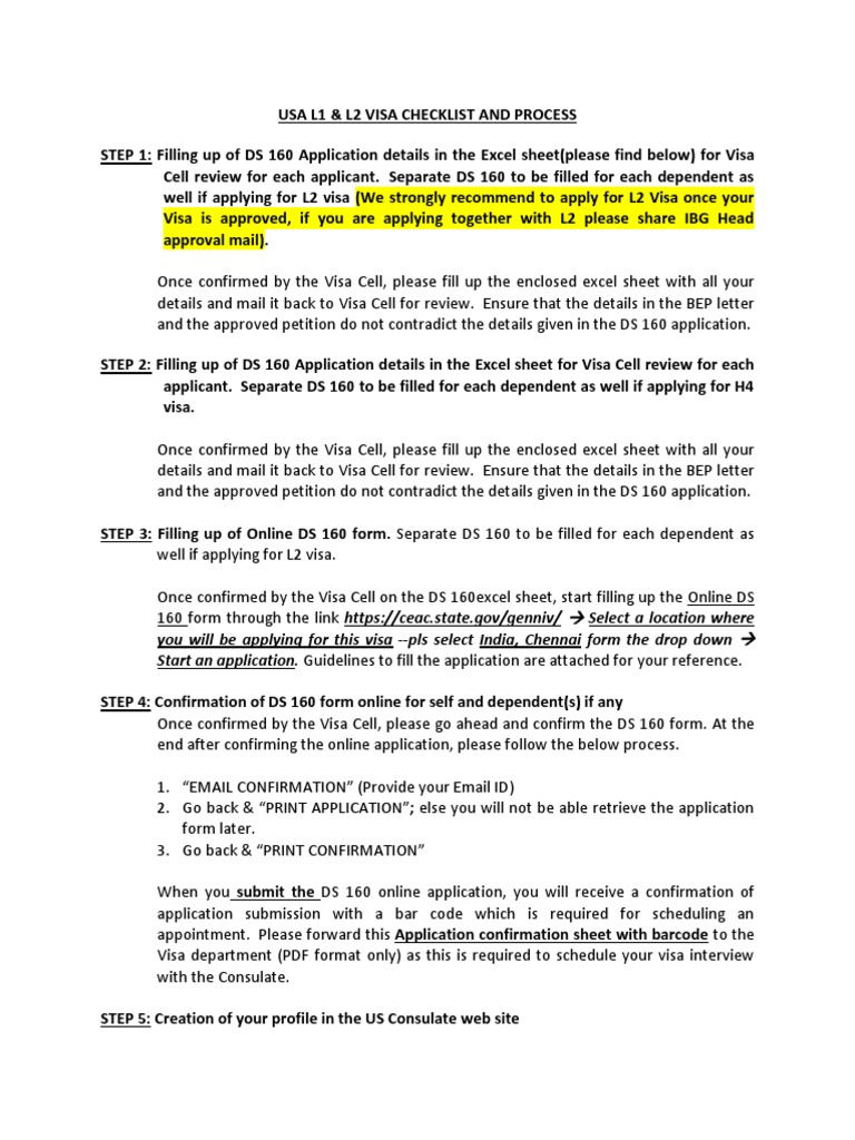 USA L1 & L2 Stamping Checklist | PDF | Websites | Travel Visa