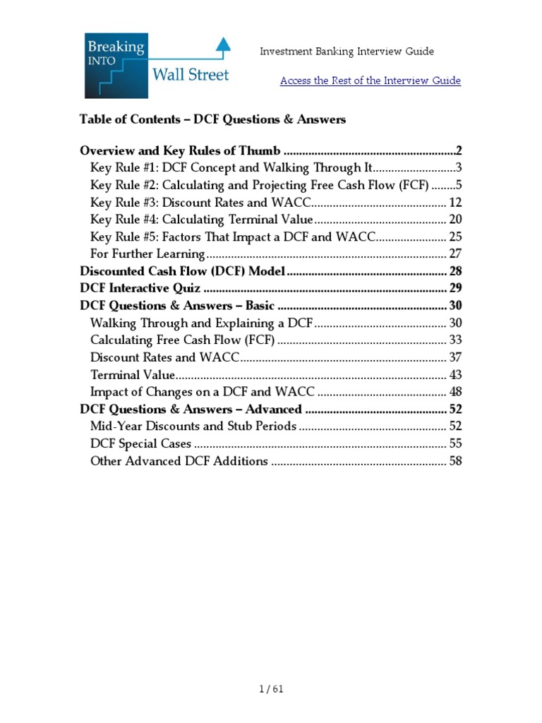 IBanking Interview - DCF-Guide | PDF | Discounted Cash Flow | Beta ...