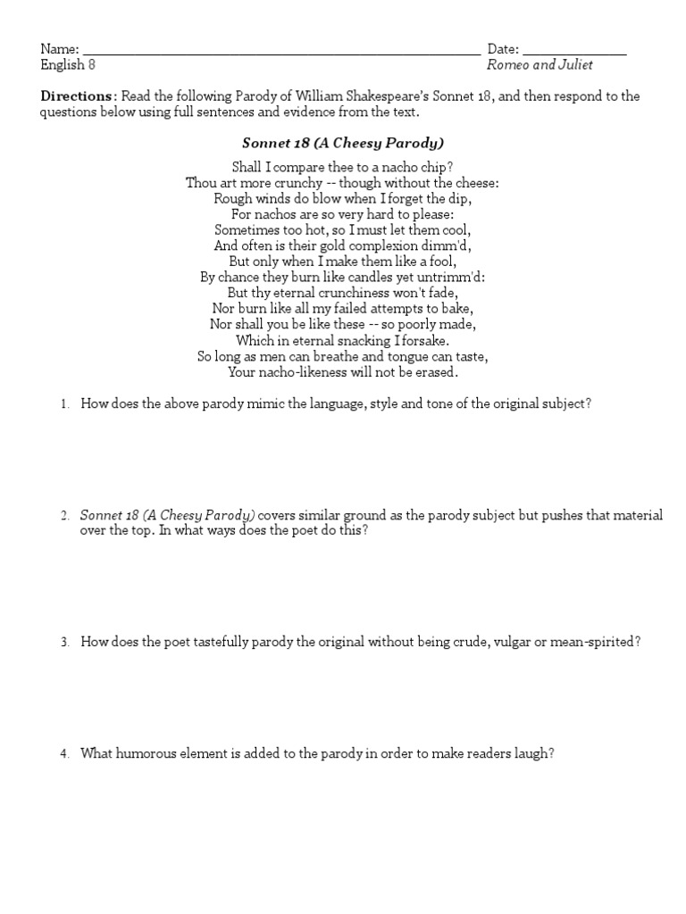 Sonnet 18 Parody | PDF