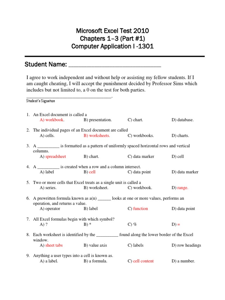 Excel Test Part #1-1301 | PDF | Microsoft Excel | Computing