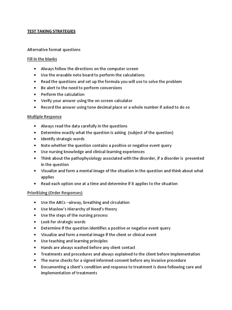 Test Taking Strategies Guide | PDF | National Council Licensure ...