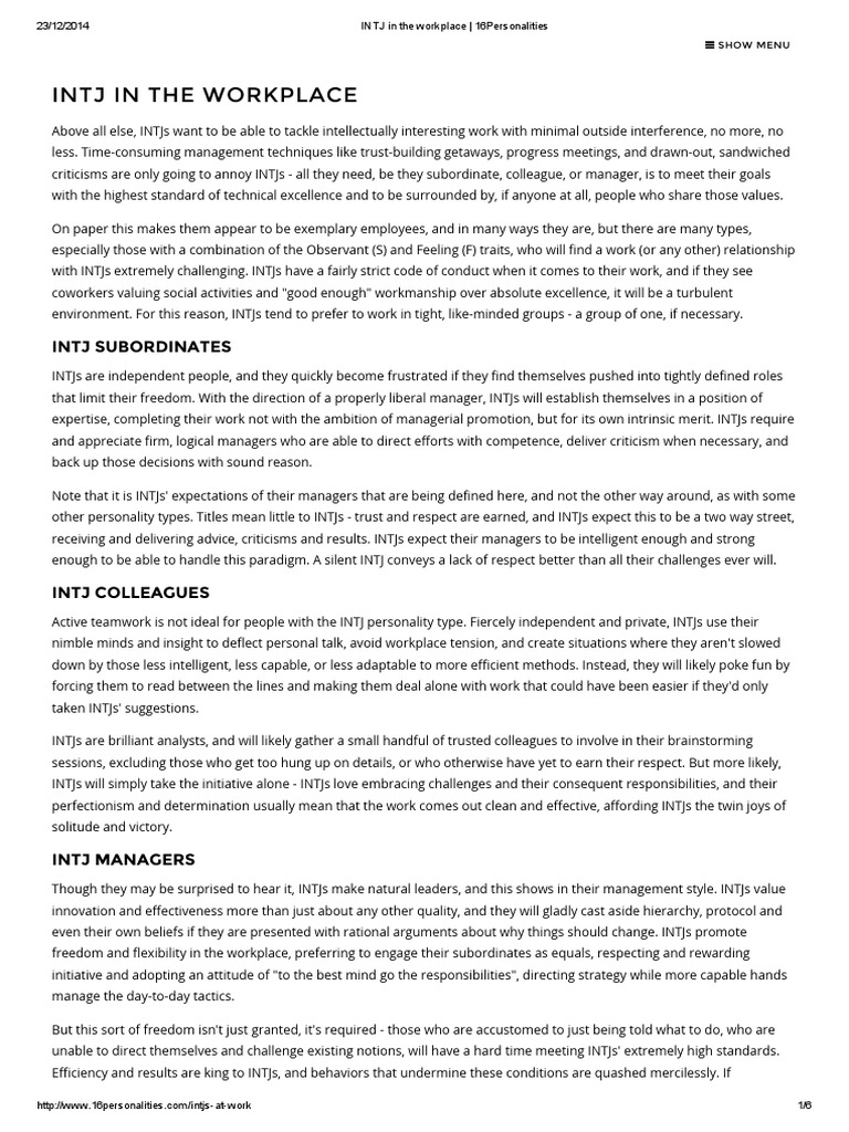 INTJ Workplace Traits & Roles | PDF | Competence (Human Resources ...