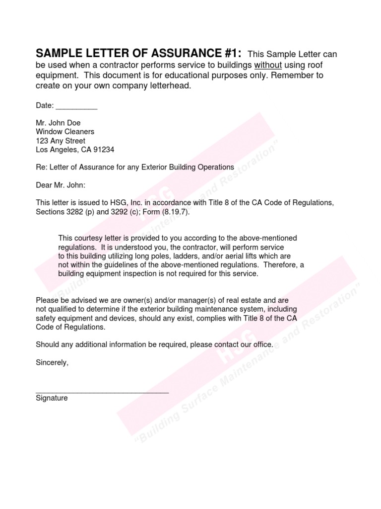 Sample Assurance Letters | PDF | Business