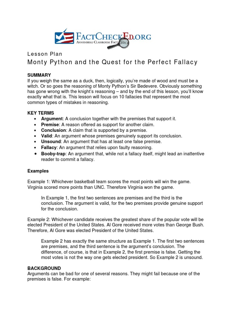 Monty Python Fallacy Lesson Plan | PDF