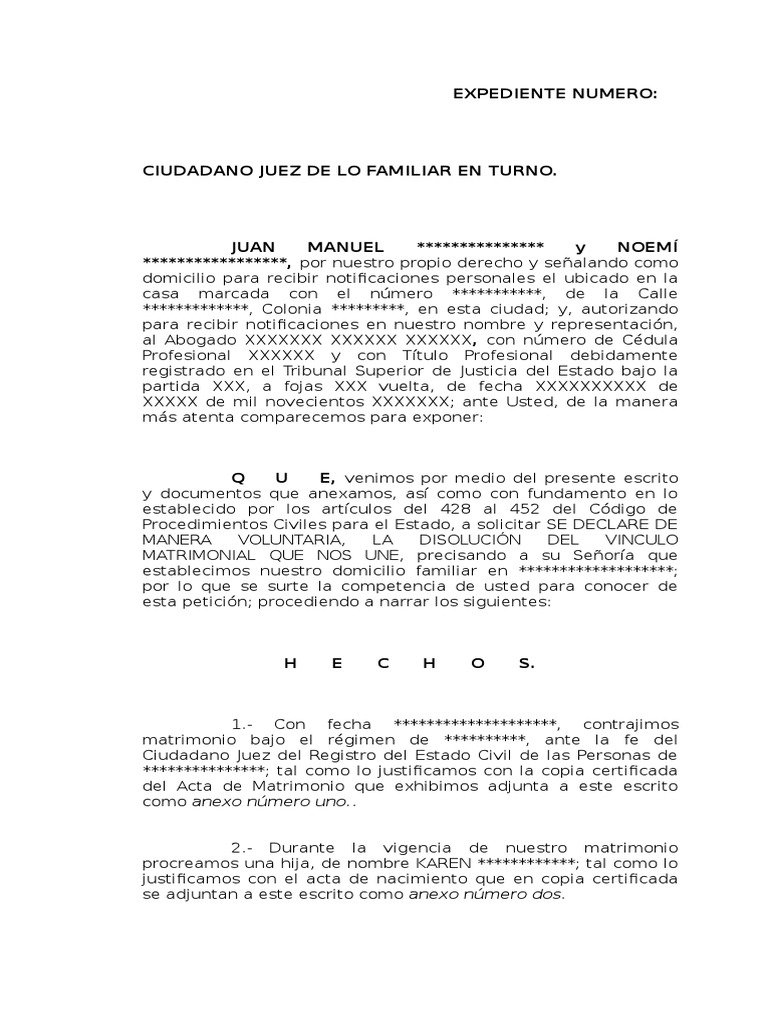 Solicitud de Divorcio Voluntario | PDF | Divorcio | Matrimonio