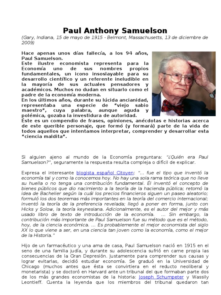 Paul Samuelson | PDF | Economía neoclásica | Science