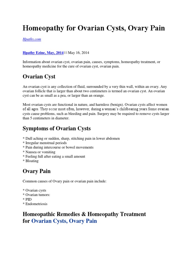 Homeopathy For Ovarian Cysts and Pain | PDF | Ovarian Cancer | Ovary