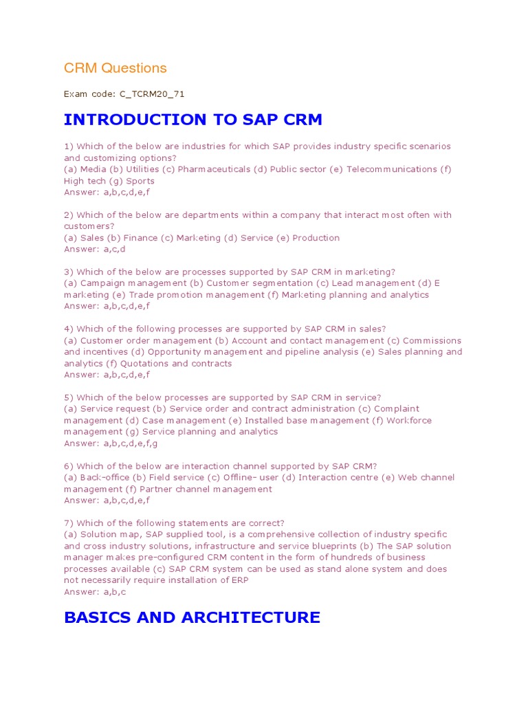 CRM Questions | PDF | Customer Relationship Management | C (Programming ...