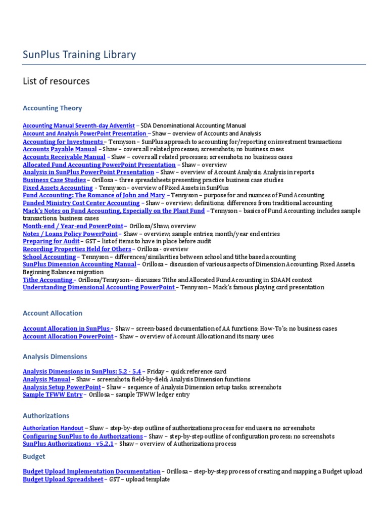 SunPlus Training Library Guide | PDF | Depreciation | Debits And Credits