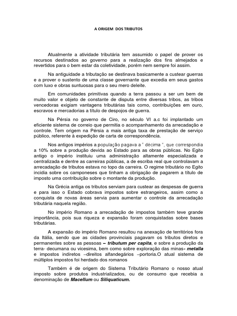 A Origem e História Dos Tributos | PDF | Feudalismo | Impostos