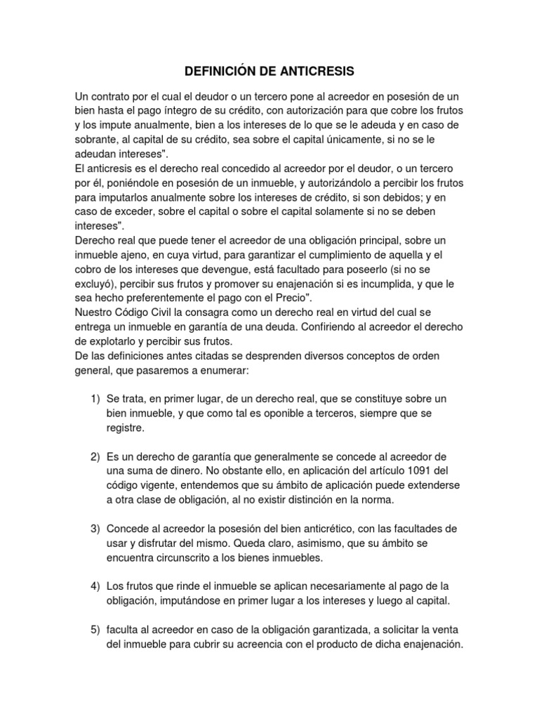 Definición de Anticresis | PDF | Pagos | Derecho privado