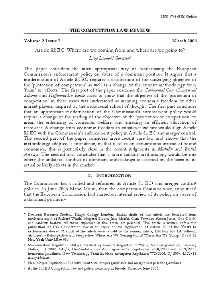 Article 82 EC - Where Are We Coming From and Where Are We Going To ...