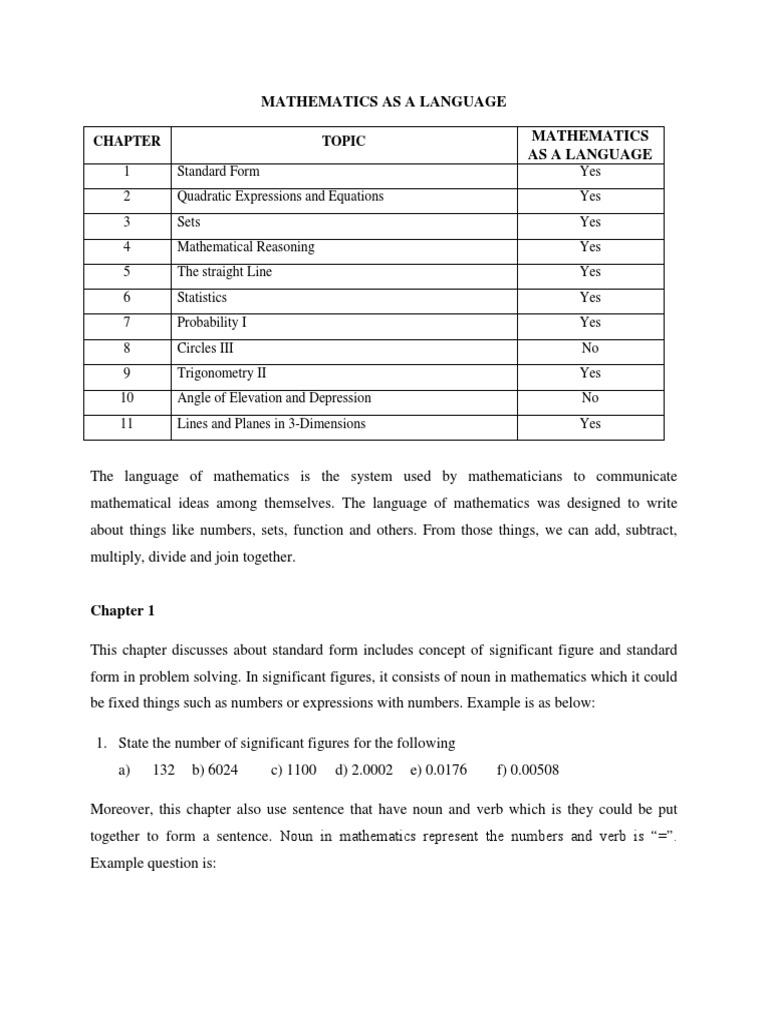 Mathematics As A Language | PDF | Line (Geometry) | Teaching Mathematics