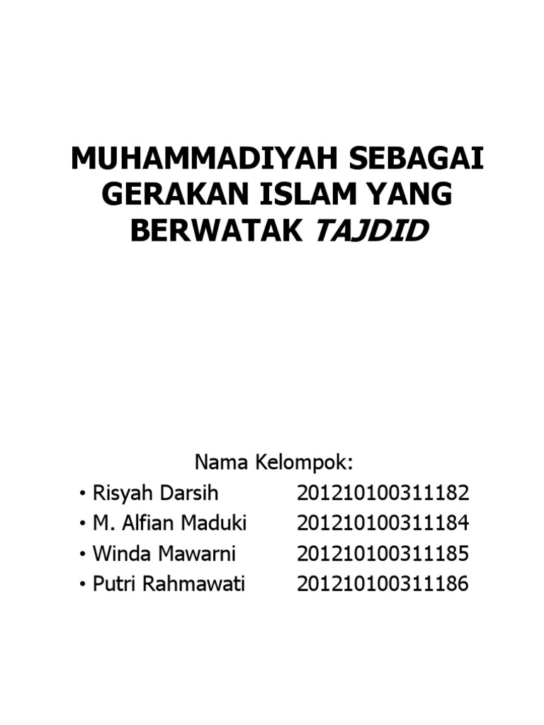 Muhammadiyah Sebagai Gerakan Islam Yang Berwatak Tajdid | PDF | Agama & Spiritualitas