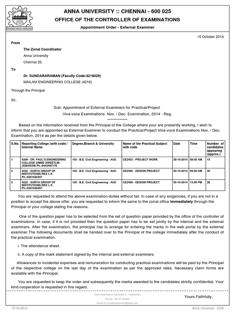 External Examiner Appointment Letter PDF | PDF | Government | Business