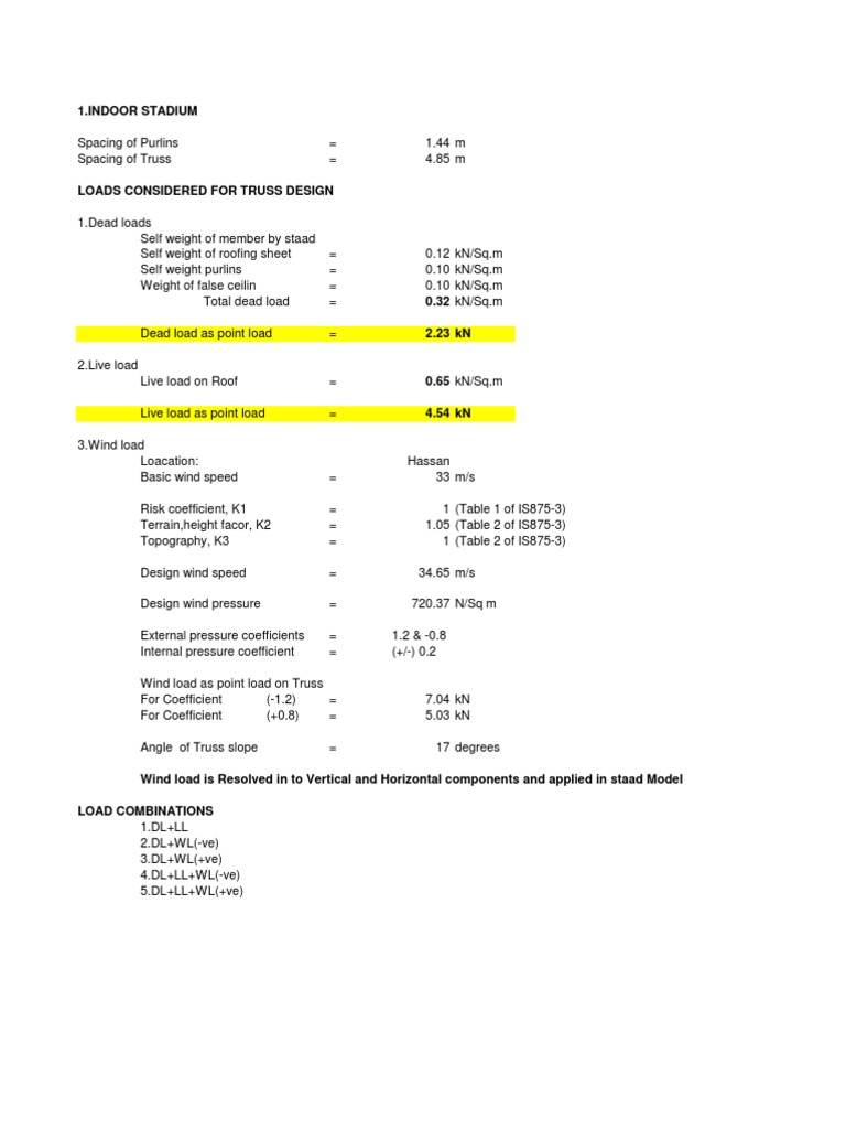 Load Calculation - Sports Complex | PDF | Truss | Structural Load
