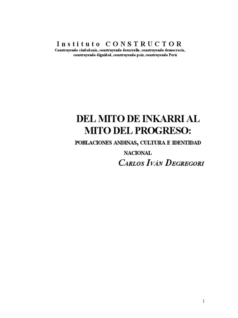 Del Mito Del Inkarri Al Mito Del Progreso - Carlos Iván Degregori | PDF ...