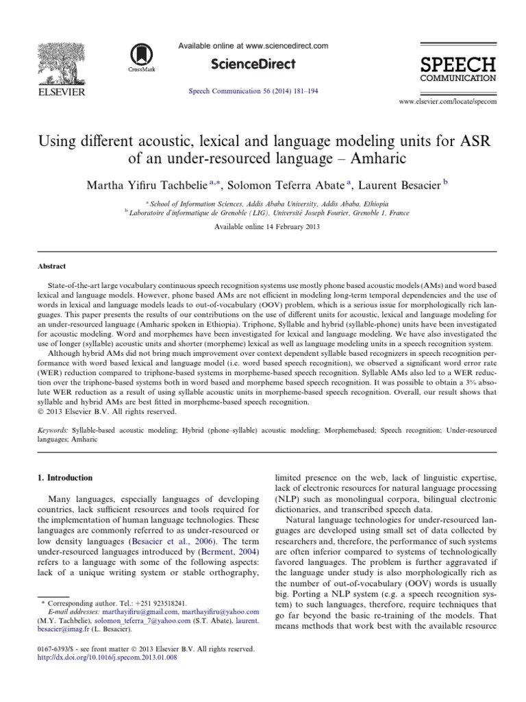 Different Modeling For Amharic PDF | PDF | Consonant | Speech Recognition