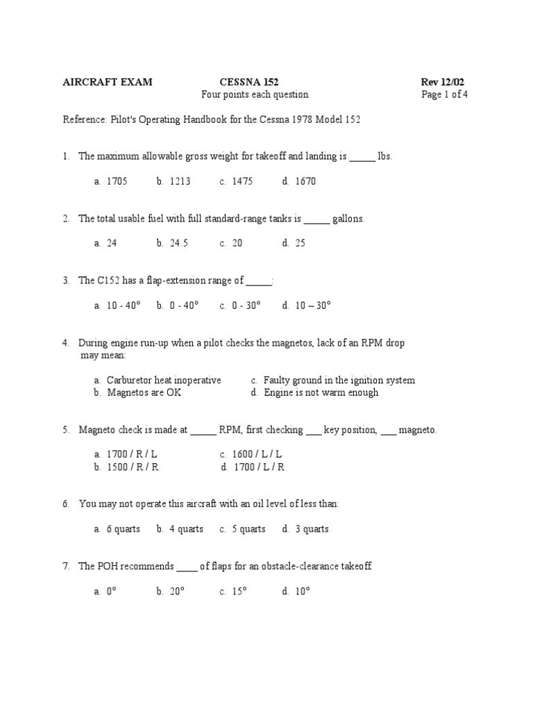 Fly C-152 - Exam | PDF | Takeoff | Flap (Aeronautics)