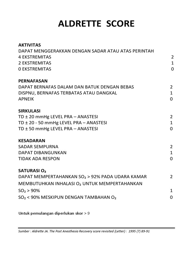Aldrette Score | PDF