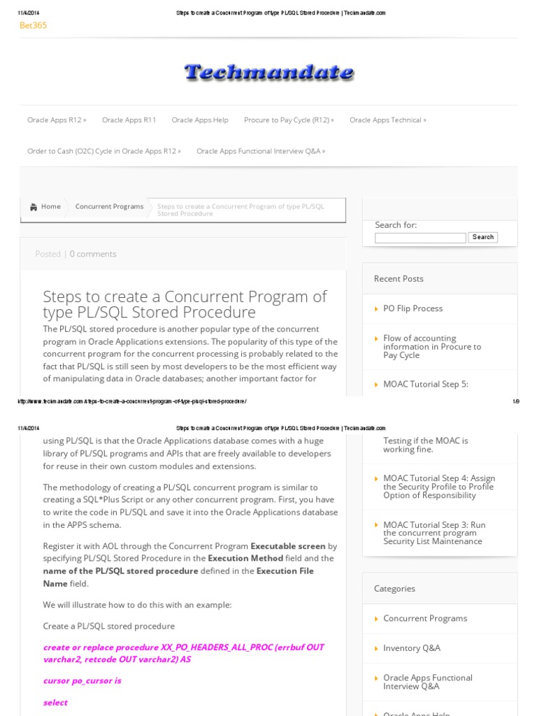 Steps To Create A Concurrent Program of Type PL - SQL Stored Procedure - Techmandate | PDF | Pl ...