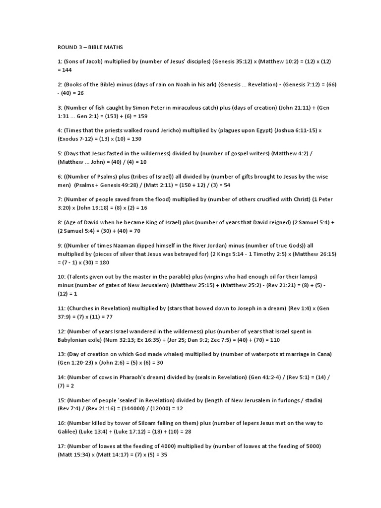 Biblical Numerology: Mathematical Puzzles and Insights Derived from ...