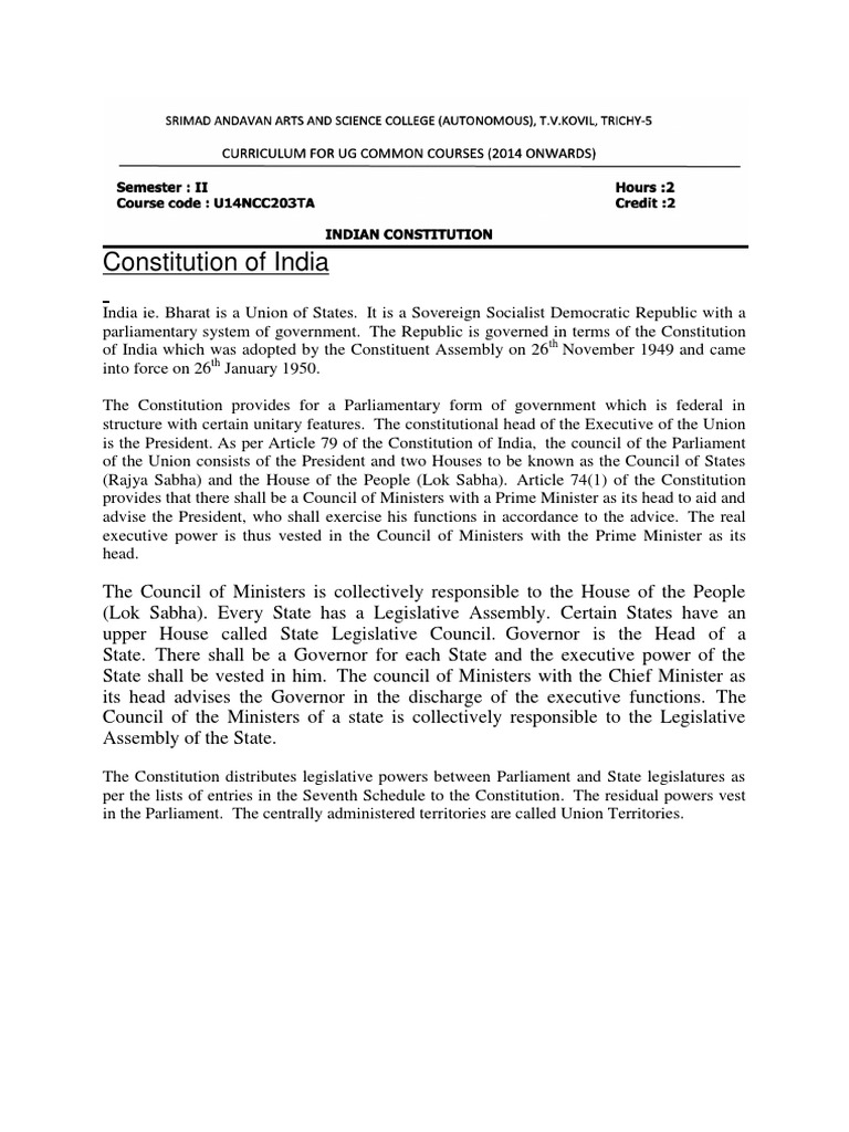Residual Powers in Indian Constitution | PDF | Politics
