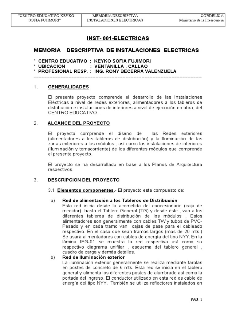 Memoria Descriptiva Instalaciones Electricas | PDF | Cobre | Aluminio
