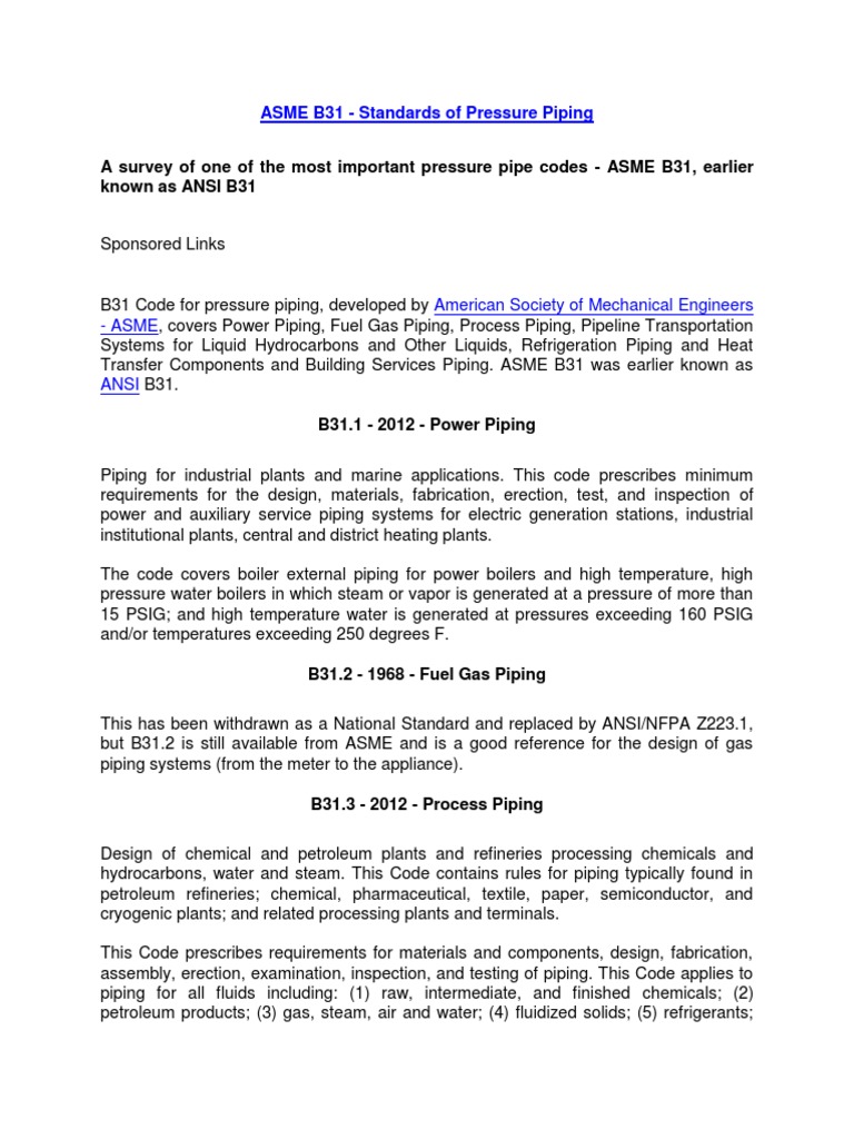 Asme B31 | PDF | Pipeline Transport | Pipe (Fluid Conveyance)