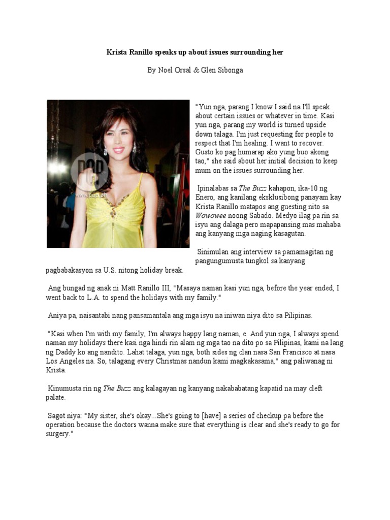 Krista Ranillo Speaks Up About Issues Surrounding Her | PDF
