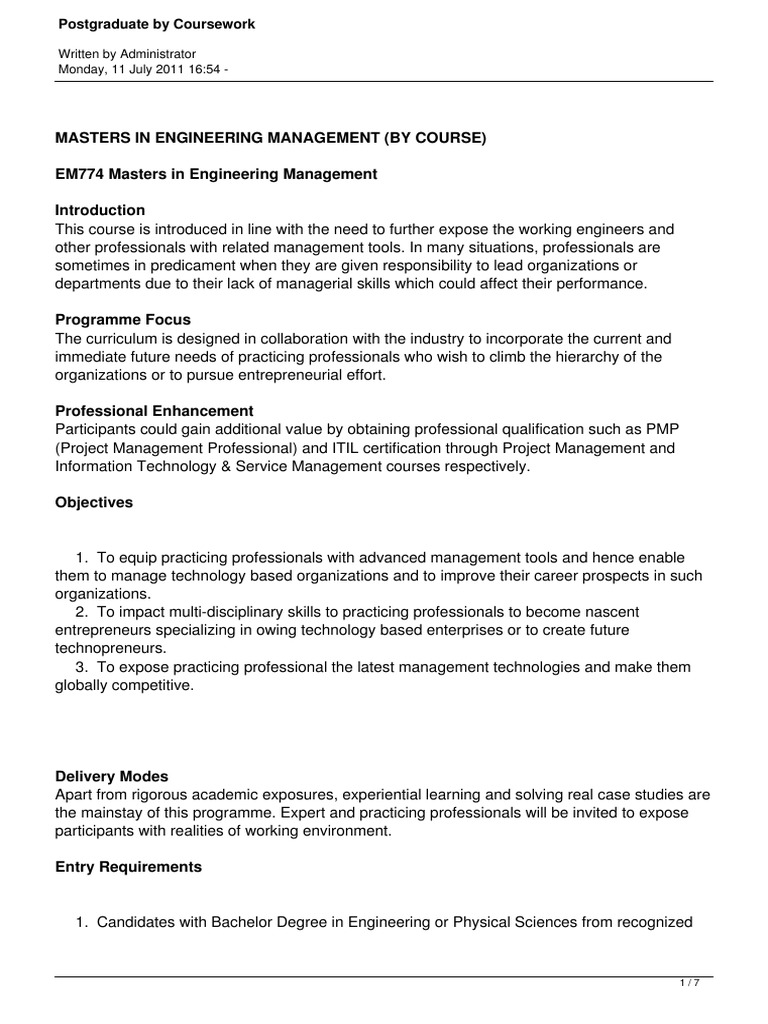 Uitm Master Eng Syllabus | PDF | Itil | Entrepreneurship