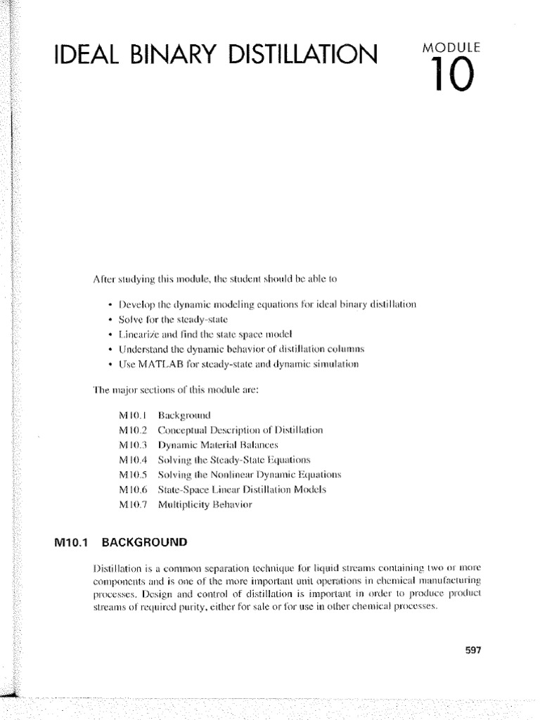 Bequette Module Ideal Binary Distillation | PDF | Distillation | Chemical Process Engineering