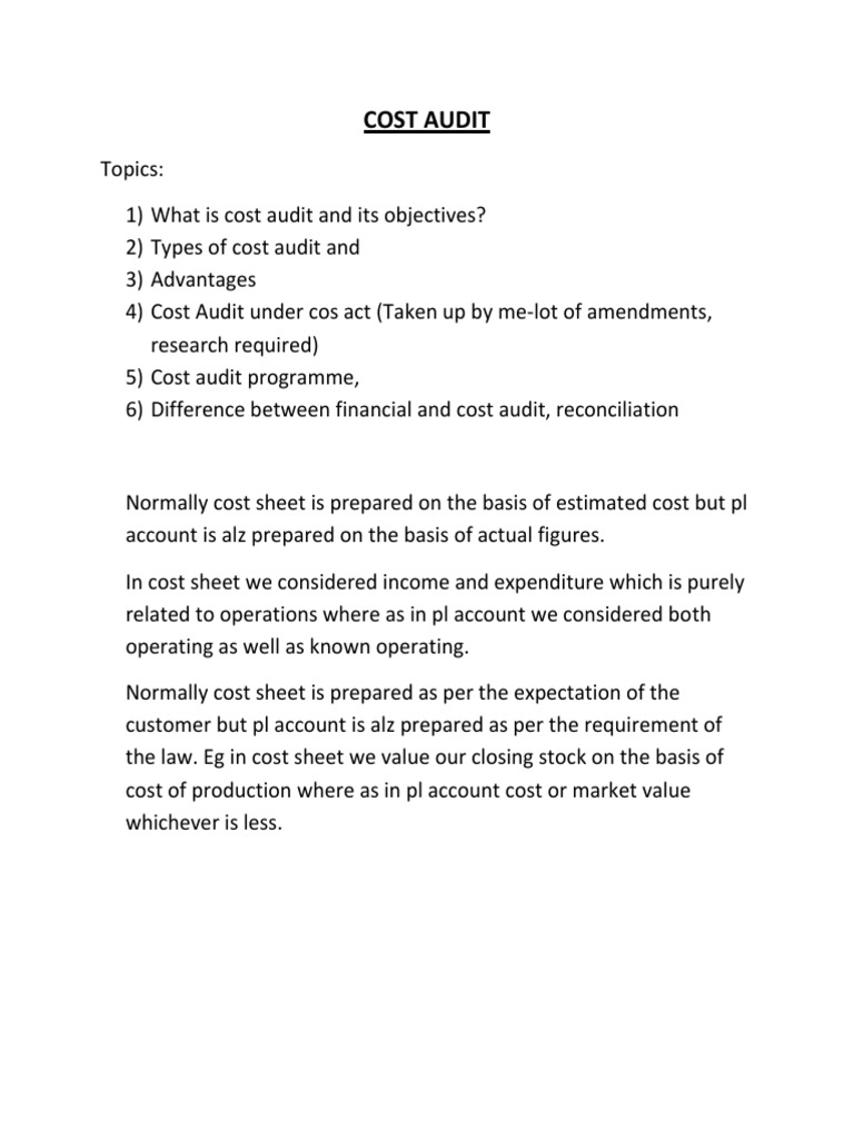 Cost Audit | PDF | Audit | Financial Audit