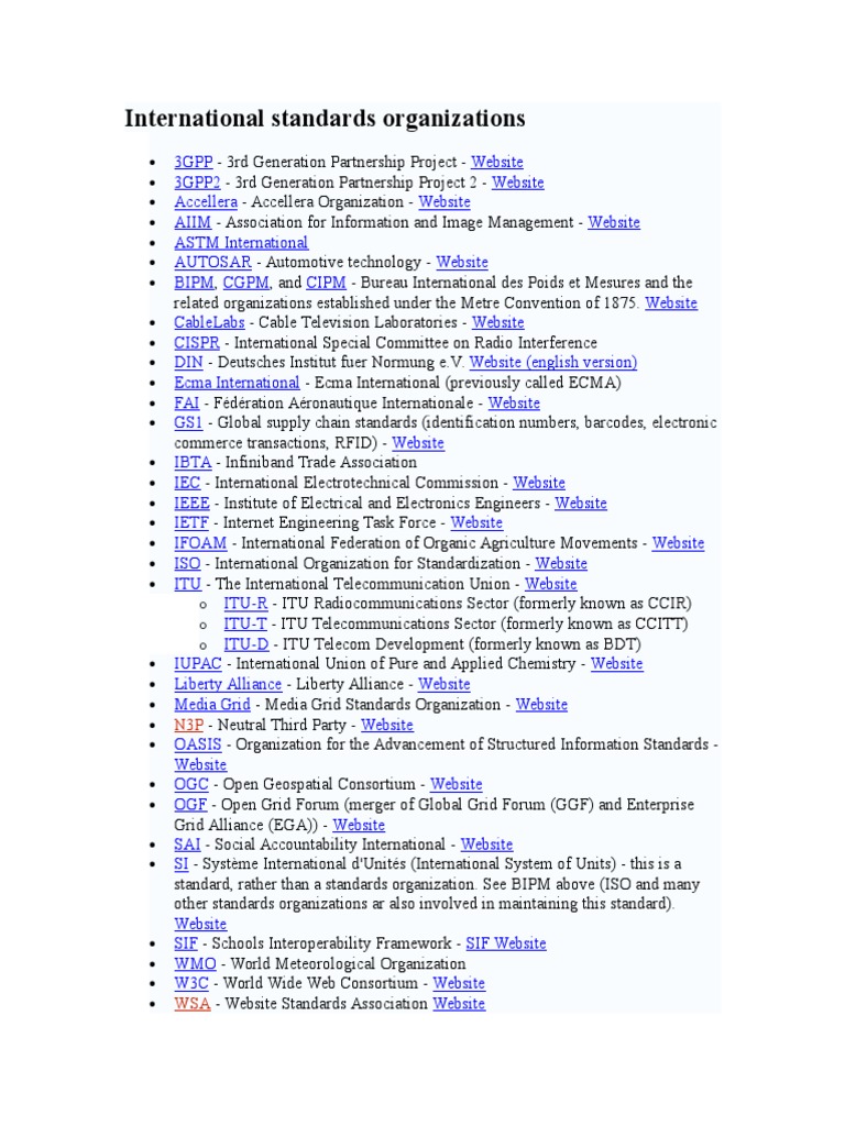 Overview of International Standards Bodies | PDF | Standards ...