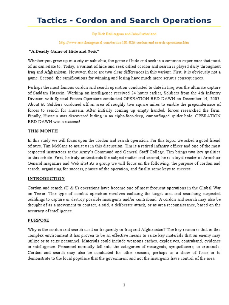 Tactics - Cordon and Search Ops | PDF | Reconnaissance | Military