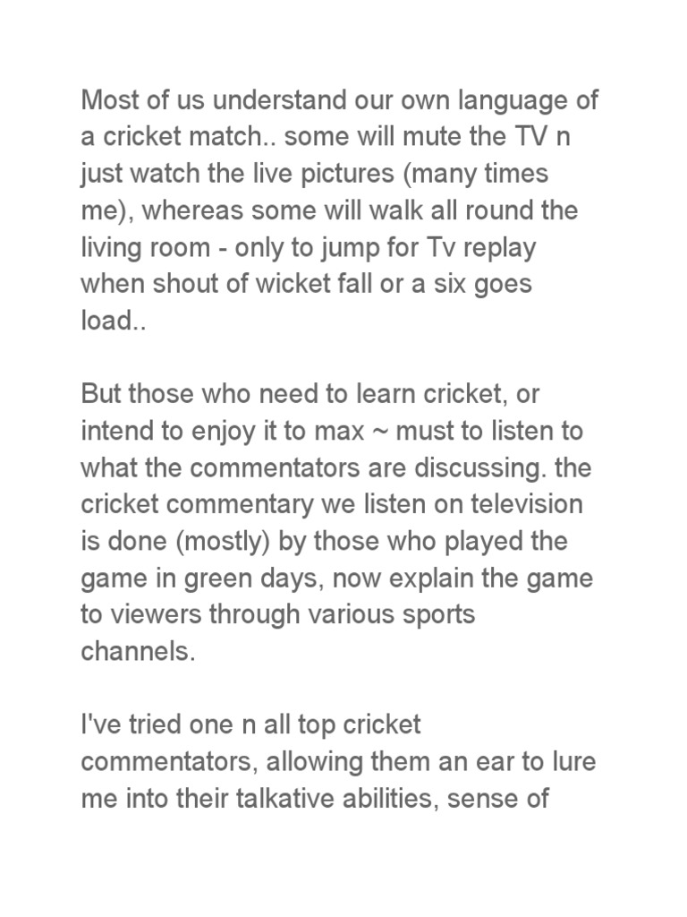 Most of Us Understand Our Own Language of A Cricket Match | PDF ...