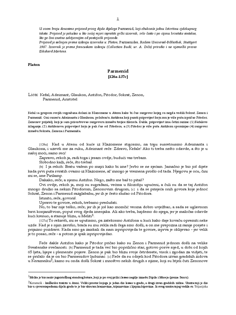 Platon Parmenid 126a 137c | PDF