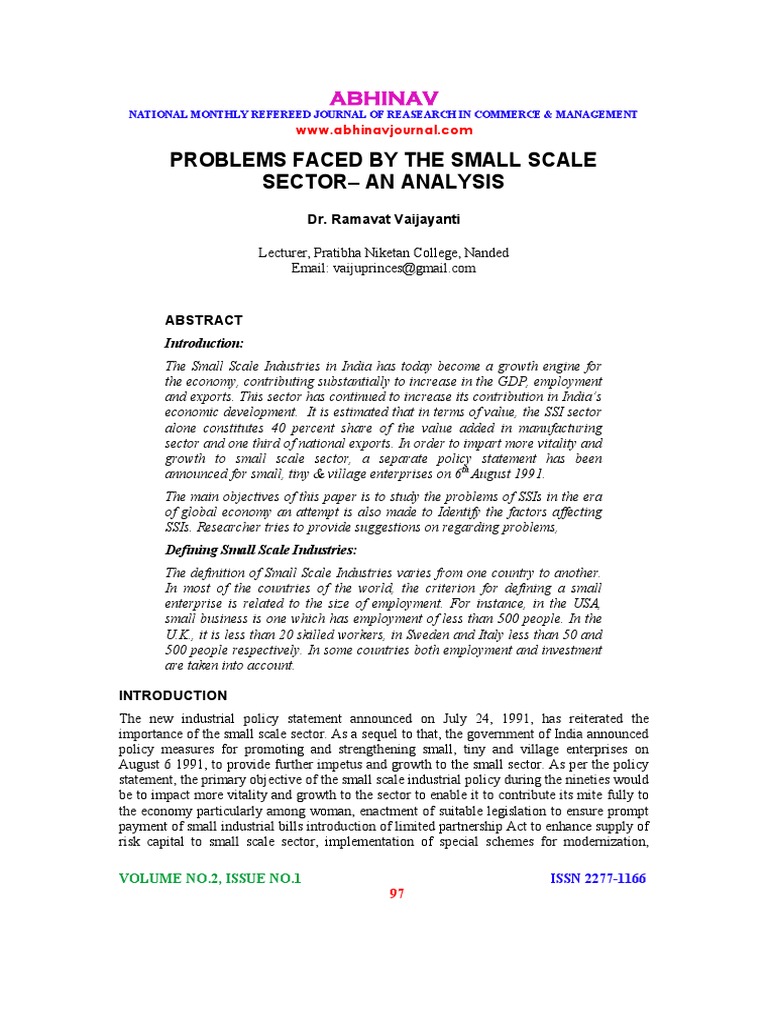 Problems Faced by The Small Scale Sector - An Analysis | PDF | Economic ...