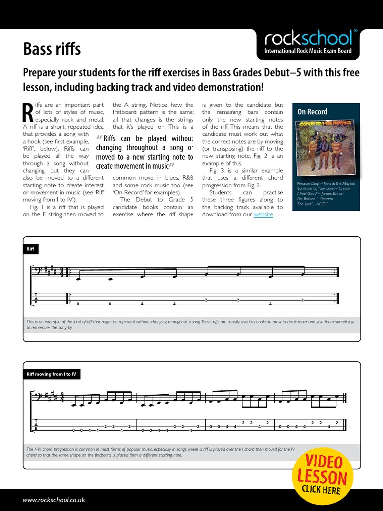 RS MoveableBassRiffs Lesson PDF | PDF | Bass Guitar | Chord (Music)