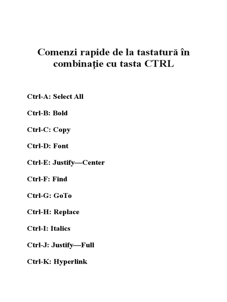 Comenzi rapide CTRL pentru tastatură | PDF | Computers