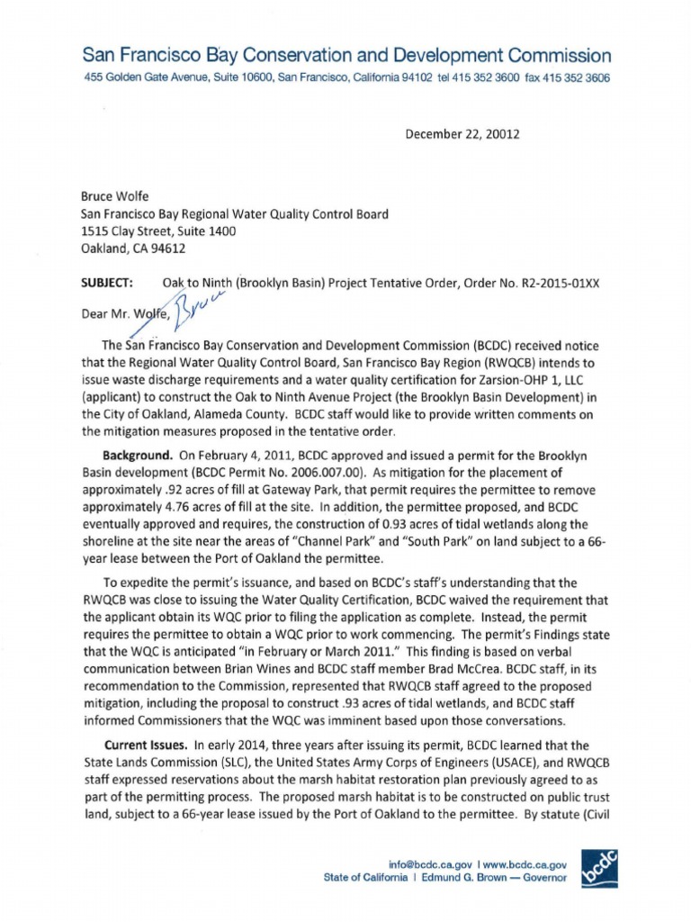 Brooklyn Basin, BCDC Letter | PDF | United States Army Corps Of ...