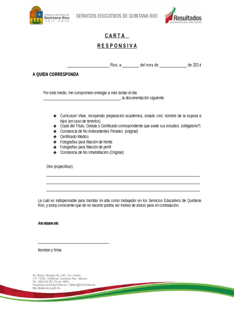 Formato de Carta Responsiva | PDF