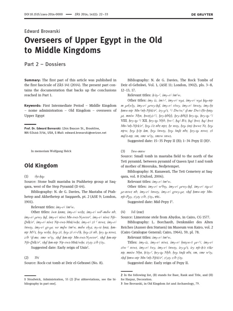 Brovarski, ZÄS 141 (1) (2014), Supervisores Del Alto Egipto (Parte II ...