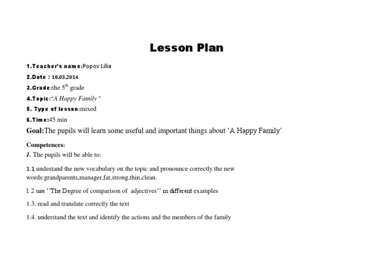 5th Grade Lesson on Family Vocabulary | PDF