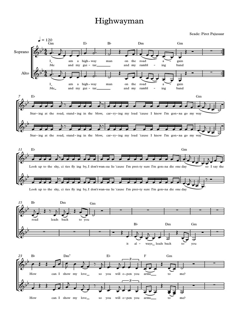 Highwayman Music Sheet (Arrangement) | PDF | Leisure | Entertainment ...