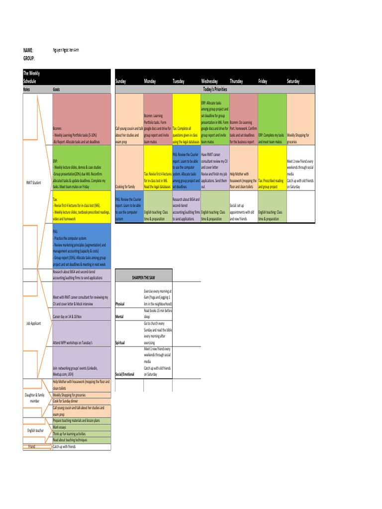 Covey's Weekly Planner | PDF | Accounting | Further Education