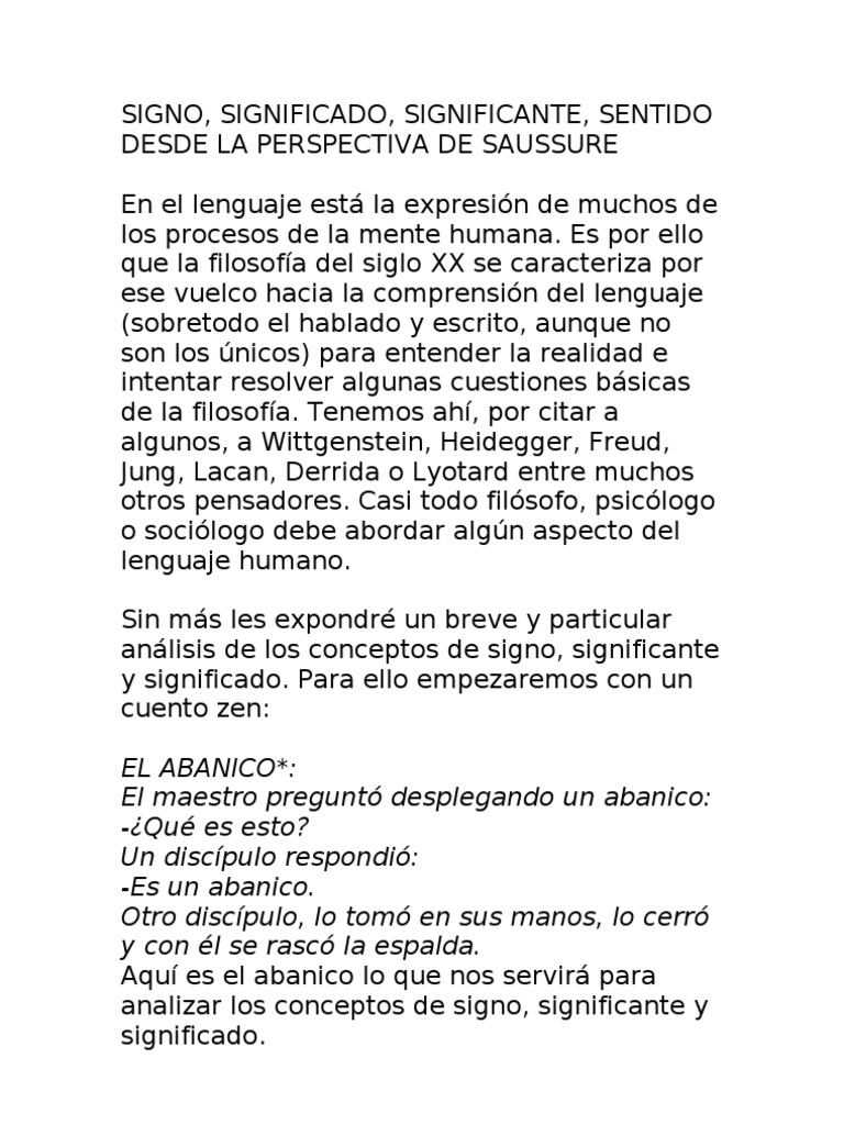 Signo, significante y significado según Saussure | PDF | Comprensión ...