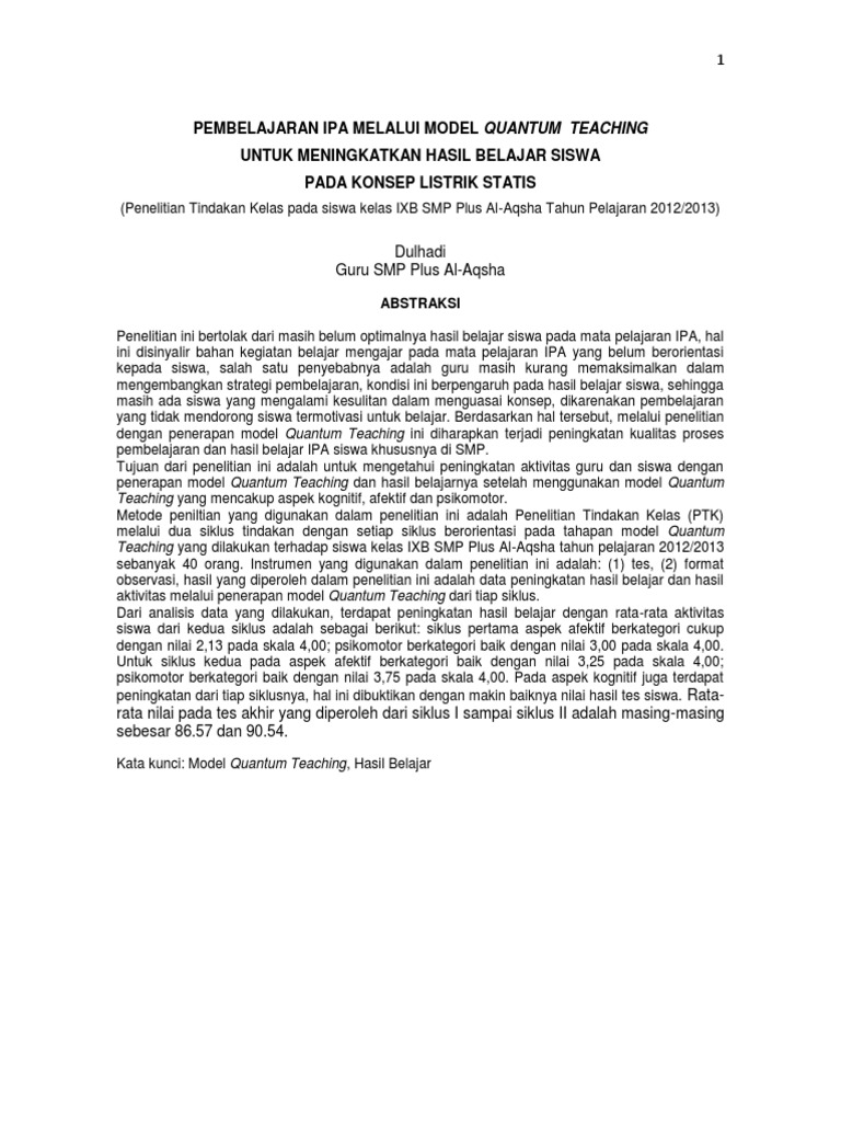 Pembelajaran Ipa Melalui Model Quantum Teaching Untuk Meningkatkan Hasil Belajar Siswa Pada ...
